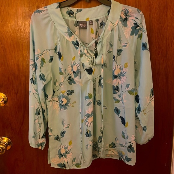 New York & Company | Tops | Aqua Floral Blouse By New York Company ...